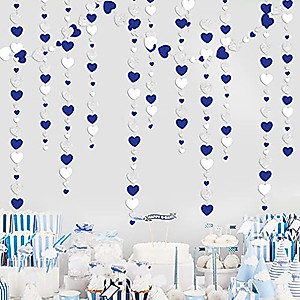 52 Ft Navy Blue Silver Love Heart Garlands Silver Royal Blue Hanging Streamer Banners for Anniversary Valentines Bachelorette Engagement Wedding Baby Bridal Shower Birthday Party Decorations Supplies