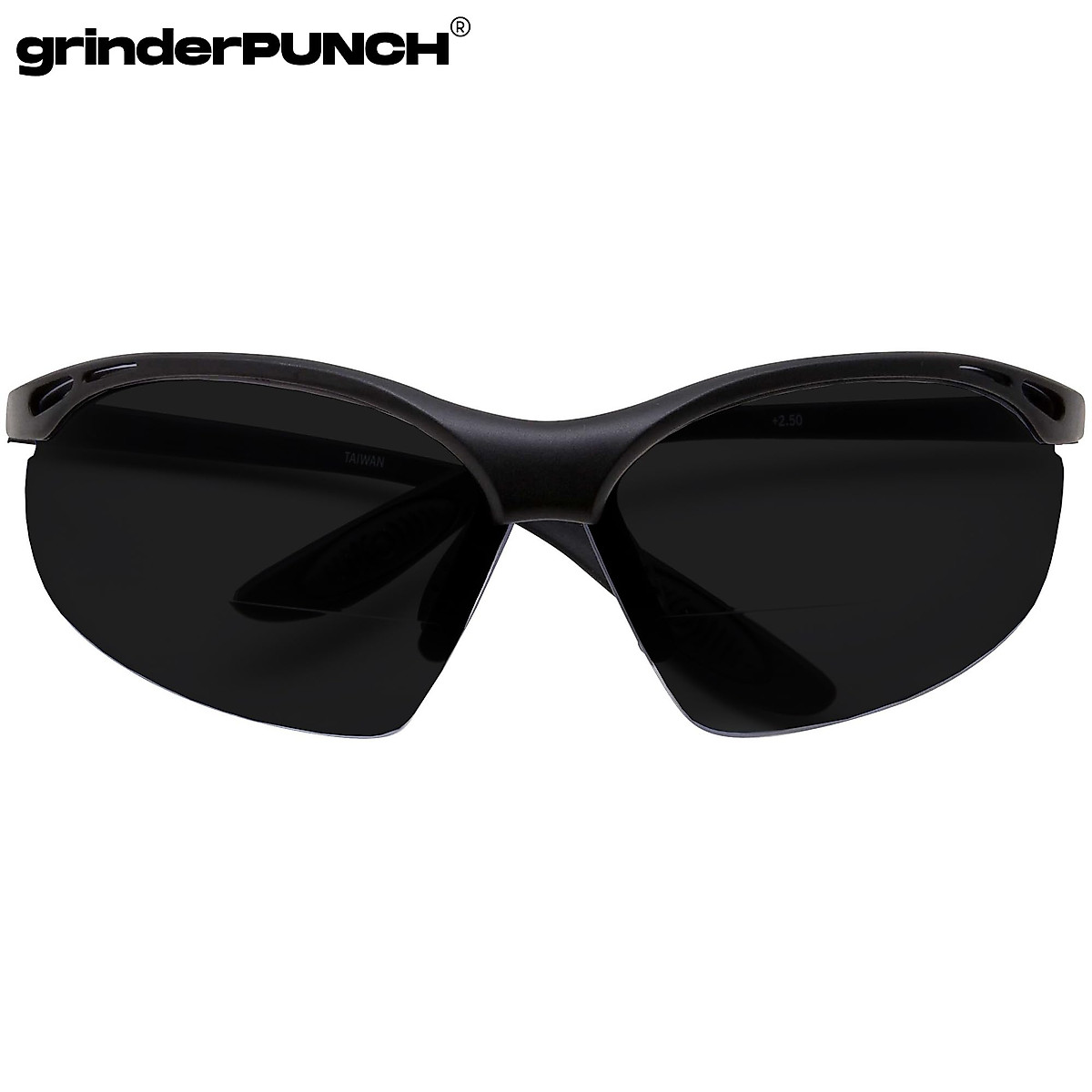 grinderPUNCH Full Lens Magnification Safety Glasses with Black Frame | Clear Lens | | Magnifying Reading Eyewear (Tinted +1.50 Diopter)