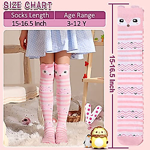 MOGGEI Kids Girls Knee High Socks Gift Long Crazy Silly Tall Funny Boot Cute Animal Child Fun Gift Stocking Stuffer Socks 6 Pairs Girls Socks(Animal A)