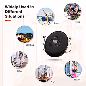 HOTT CD611 CD Player Portable Anti-Shock Personal Portable CD Player with Headphones USB AUX Output for Car Travel Home - Black