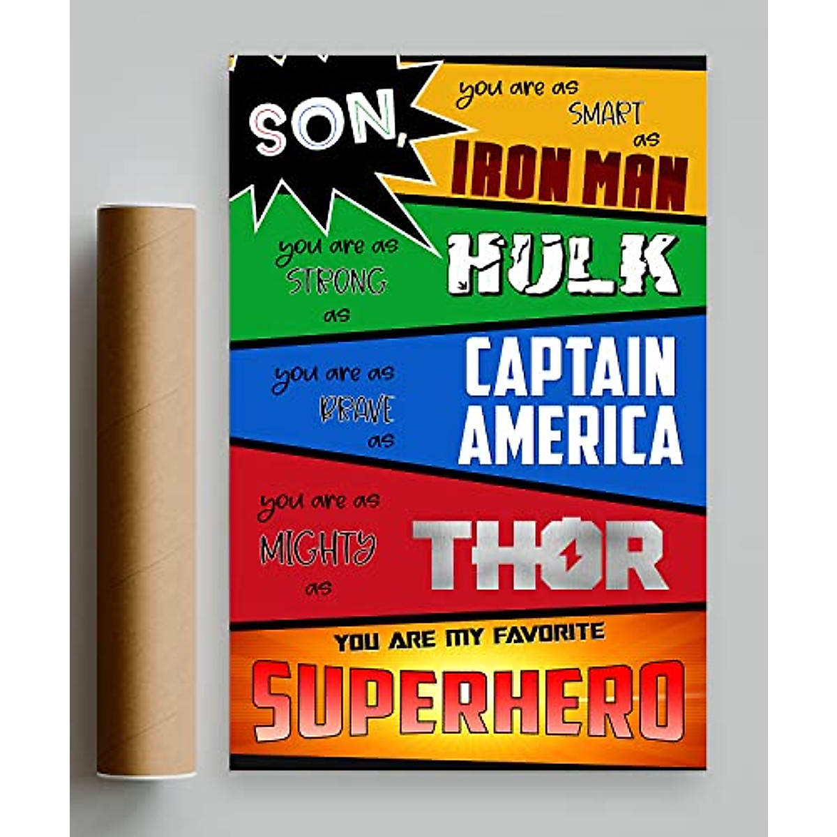 Son, You Are My Favorite Superhero - Artistic Typography Poster, Motivational Inspirational Quote Wall Art Print Great Decor for Kids Childs Bedroom Nursery Decor 16x24 Inch (Unframed)