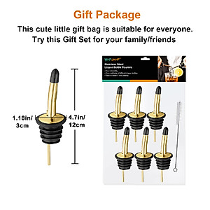 WAFJAMF 6 Pcs Liquor Pour Spouts Set, Stainless Steel Liquor Bottle Pourers with Rubber Dust Caps, for Pours Liquid, Olive Oil, Wine, Vinegar (Gold)