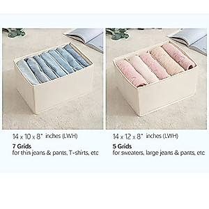 Wardrobe Clothes Drawer Organizers for Closet Clothing T-shirts Jeans Foldable 5 Grids, 2 Pack