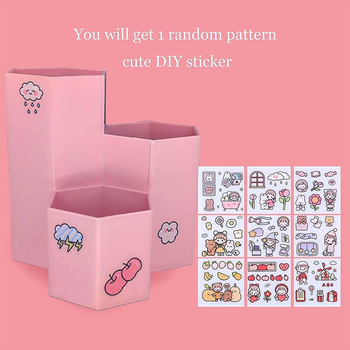 Decohomeforu Desk Pencil Pen Holder, 3 Slots Desk Organizer, Office Supplies Accessory, Cute Desktop Storage Box for Home School Office Art Supply, Pencil Cup, Desktop Stationary Organizer (Pink)