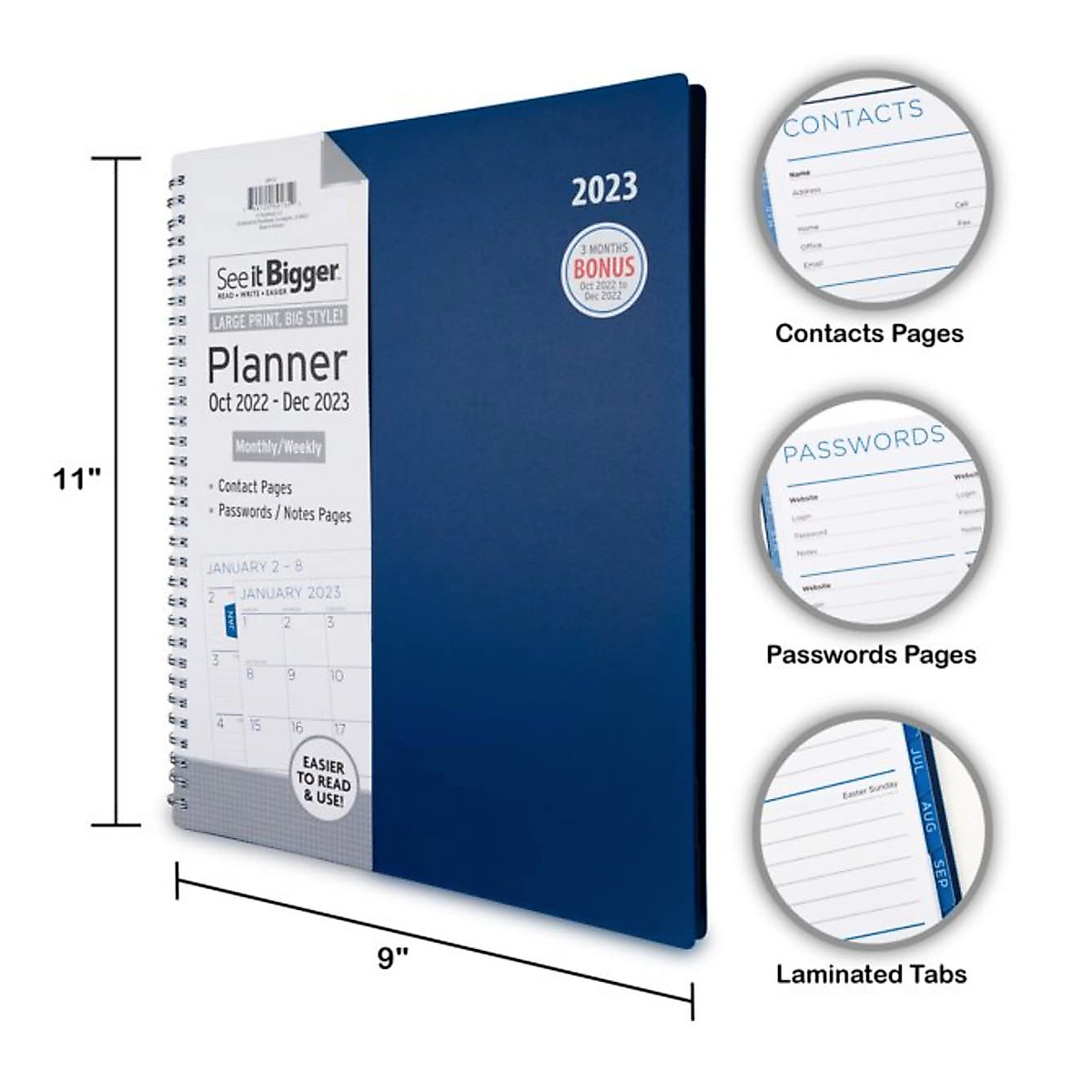 See It Bigger Monthly & Weekly Planner, October 2022 - December 2023 (5.75"x 8.75") Black