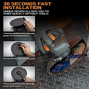 KSEIBI KWS 20-180 Angle Grinder Machine 7inch, Long Handle Grinding Tool, Powerfull 15 AMP Motor for Concrete Cutting, Grinding and Polishing