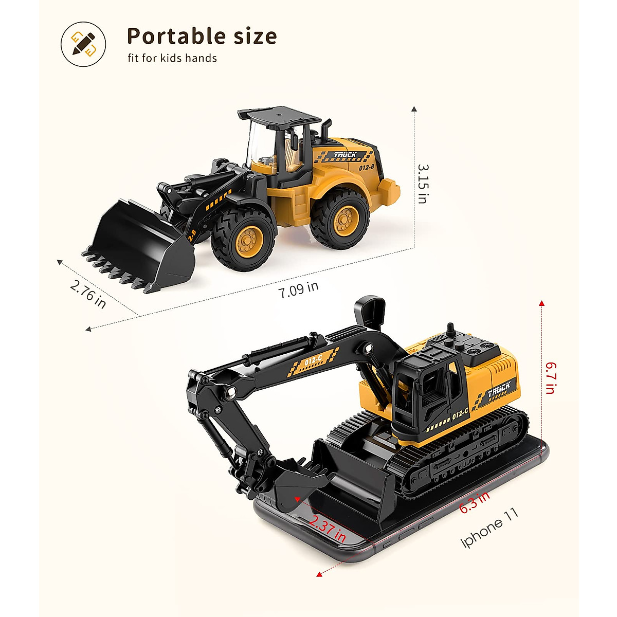 Construction Toys Excavator for Kids, Geyiie Toys Truck Excavator Tractors for Boys Girls 3-5 4-7 8-12 Year Old Kids, Birthday Gift