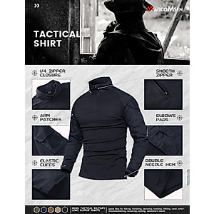 Tactical Shirts for Men Combat Shirt Long Sleeve Shirts for Men Airsoft Shirt Camping Shirt Hiking T-Shirt Hunting Tshirt Black