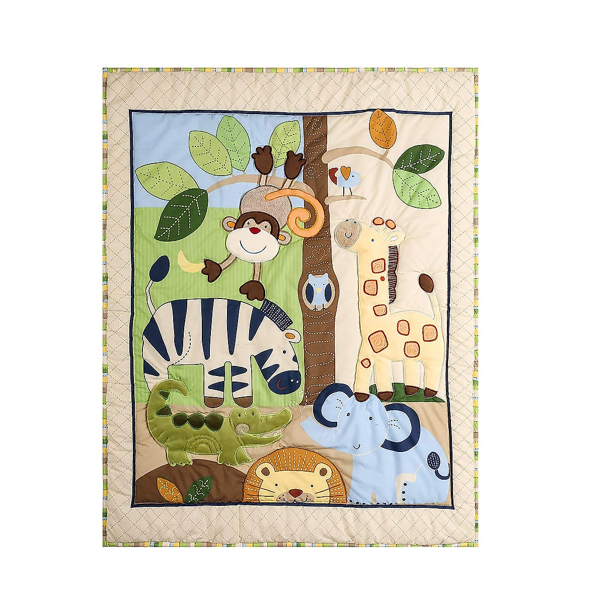 Brandream Jungle 3- Piece Nursery Crib Bedding Sets for Boys - Zebra Elephant Lion Monkey Giraffe Crocodile Birds - Playful Animal Zoo