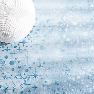 SAFAVIEH Disney Princess Collection Machine Washable Slip Resistant 5' x 7' Light Blue/Blue Iconic Kids Bedroom Nursery Playroom Area Rug