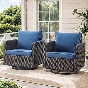 HUMMUH Patio Swivel Chairs Set of 2,PE Wicker Outdoor Rocker Chairs Bistro Set Porch Balcony Furniture with Cushions