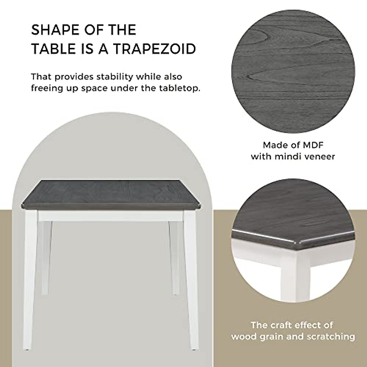 Goozio 6 Piece Dining Table Set,Wood Dining Table and 4 Upholstered Chairs and Bench with Cushion, Classic Traditional Style Kitchen Table Set for 6 Person,White+Gray