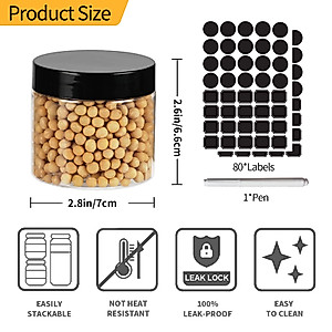 EkkoVla 40 Pack 6 oz Clear Plastic Jars Wide Mouth Round Containers with Black Lids BPA FREE, Empty Multi-use Refillable Storage Jar with Airtight Lid for Cosmetics Beauty Products