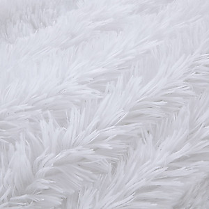 ROYALAY Faux Fur Cover for Papasan Cushion with Fluffy Plush,Shaggy Slipcover, Removable Chair Cushion Cover with 8 Ties-Cover Only-Fit 50-52 in (55 in, White)