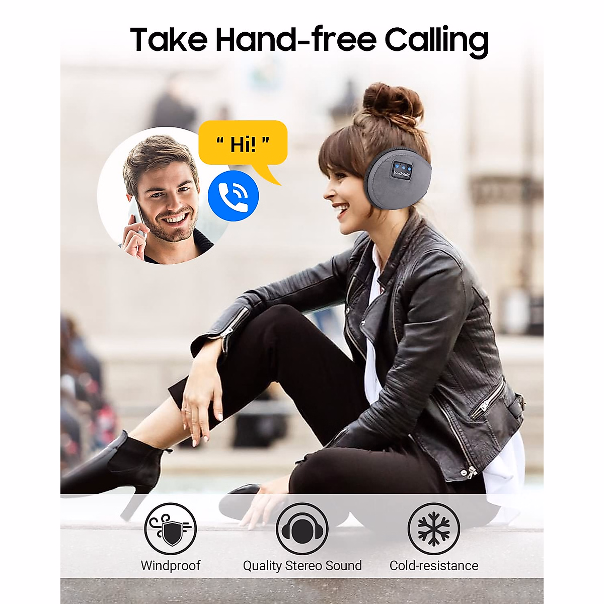 LC-dolida Bluetooth Earmuffs for Winter Women Men, Ear Warmers Headphones Ear Muffs Fluffy with Music HD Speakers Calling for Outdoor Winter Running Cycling Camping, Ice Fishing Skating, Walking Dog