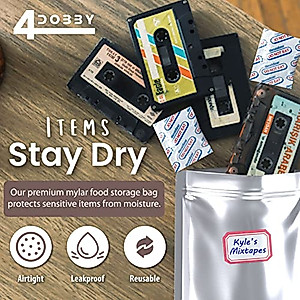 100pcs Mylar Bags for Food Storage with Oxygen Absorbers 300cc (100pcs) and Labels, 5"x7" (30pcs) 1 Quart Mylar Stand-Up (50pcs) 1 Gallon (20pcs) Stand-Up Mylar Stand-Up, Zipper Pouches Resealable and Heat Sealable for Long Term Food Storage