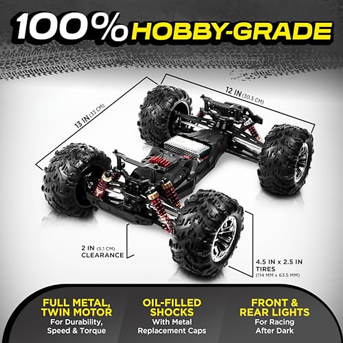 LAEGENDARY 1:10 Scale 4x4 Off-Road RC Truck - Hobby Grade Brushed Motor RC Car with 2 Batteries, Waterproof Fast Remote Control Car for Adults