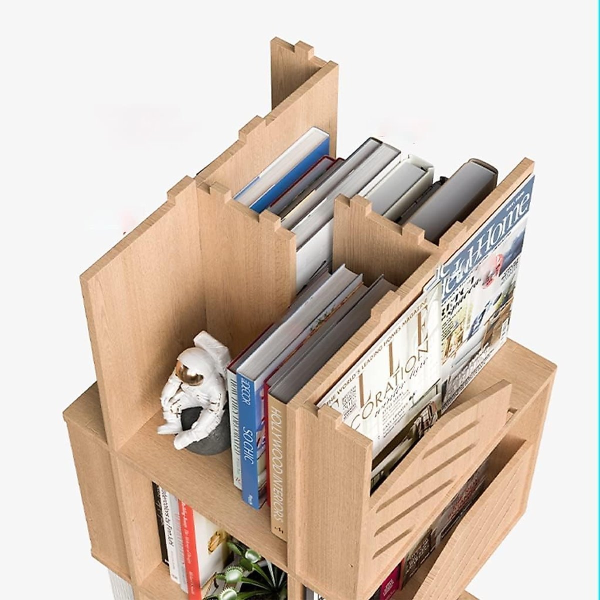 4-tier/5-tier/6-tier Bookshelf 360° Rotating Bookshelf Solid Wood Floor Bookshelves Square Rack Bookcase Modern Bookcase