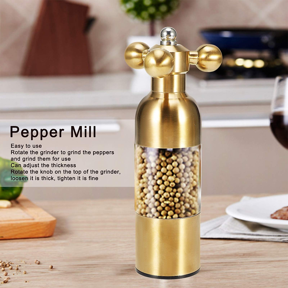 Pepper Grinder, Salt Grinder, Stainless Steel Wear-Resistant Labor-Saving for Pepper All Kinds Of Spices Salt(Golden)