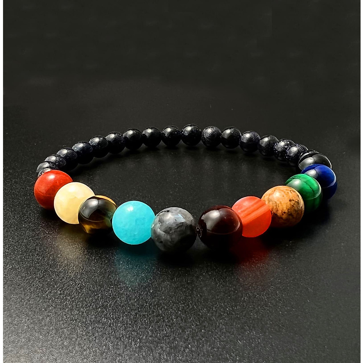 ATIMIGO 2 Pack Solar System Bracelet 7 Chakras Healing Natural Stone Bracelets for Women Men Stress Relief Yoga Beads Elastic Bracelet Bangle