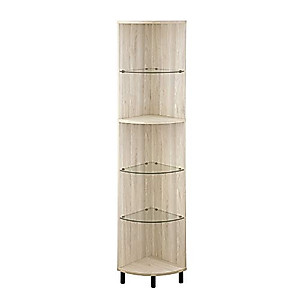 Walker Edison Saxon Modern Wood and Glass 4 Shelf Corner Console, 68 Inch, Birch