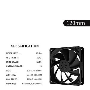 novonest 120mm PC Case Fan,High Performance 3PIN Silent Fan for PC Cooling,NK12BK3-5