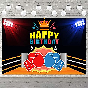 Boxing Happy Birthday Banner Backdrop Boxing Glove Boxing Match Sports Wrestle Fitness Theme Decorations Decor for Home Gym Boy Man 1st Birthday Party Background Photo Booth Props Favors Supplies Kit