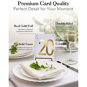 ElegaAura 32 Pcs Wedding Table Numbers, Gold Table Numbers for Wedding Reception, Double Sided Foil Number Cards 1-30 + Head & Gift Table, 4x6 in Table Signs for Restaurant, Baby Shower, Party, Event