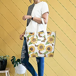 Sunflower Butterfly Clear Tote Bag, Women Shoulder Bag Double Transparent Bags Handbag for Work, School, Shopping, Travel, Beach （21160099）