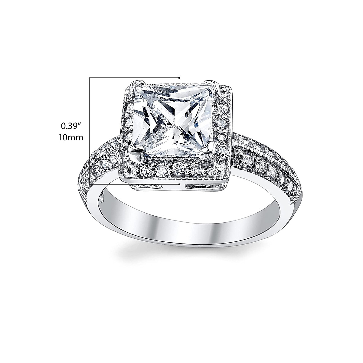 2 Carat Princess Cut Cubic Zirconia Sterling Silver 925 Wedding Engagement Ring Size 8