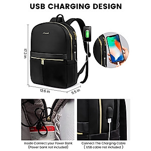 LOVEVOOK Travel Laptop Backpack Women, 15.6 Inch Anti-Theft Water Resistant Computer Back Pack, College Work Teacher Nurse Bag with USB Charging Port, Large Capacity, Black
