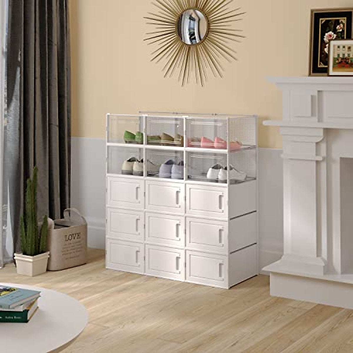 WAYTRIM Clear Plastic Stackable Storage Shoe Box, 15 Pack Foldable Shoe Box Storage Sneaker Containers Storage Bins Shoe Storage Organizer Drawer Fit to Men US Size 9