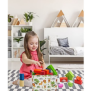 Essme Rectangular Baby Storage Basket,Green Basket,Nursery Storage Bin Organizer with Handles for Jungle Decor,Shelf Basket,Toy Box,Animal Basket.(Jungle animal)