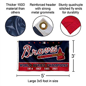 WinCraft Atlanta 4 Time World Champions Flag Baseball 3x5 Banner