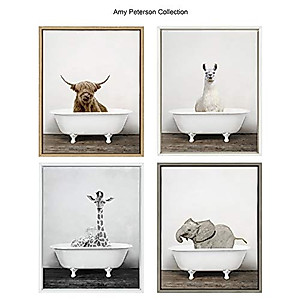 Kate and Laurel Sylvie Highland Cow in Tub Color Framed Canvas Wall Art by Amy Peterson, 18x24 Natural, Chic Animal Art for Wall