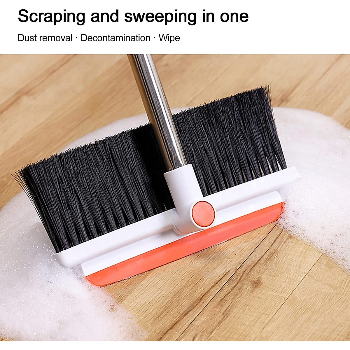 Broom Dustpan Set, Indoor 360° Rotatable Standing Storage Buckle Broom and Dustpan Set with Scraping Teeth and Squeegee Deep Cleaning Room and Dustpan Set for Home, Office