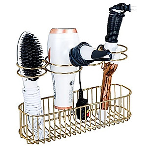 mDesign Metal Wire Cabinet/Wall Mount Hair Care & Styling Tool Organizer - Bathroom Storage Basket for Hair Dryer, Flat Iron, Curling Wand, Hair Straightener, Brushes - Holds Hot Tools - Brass