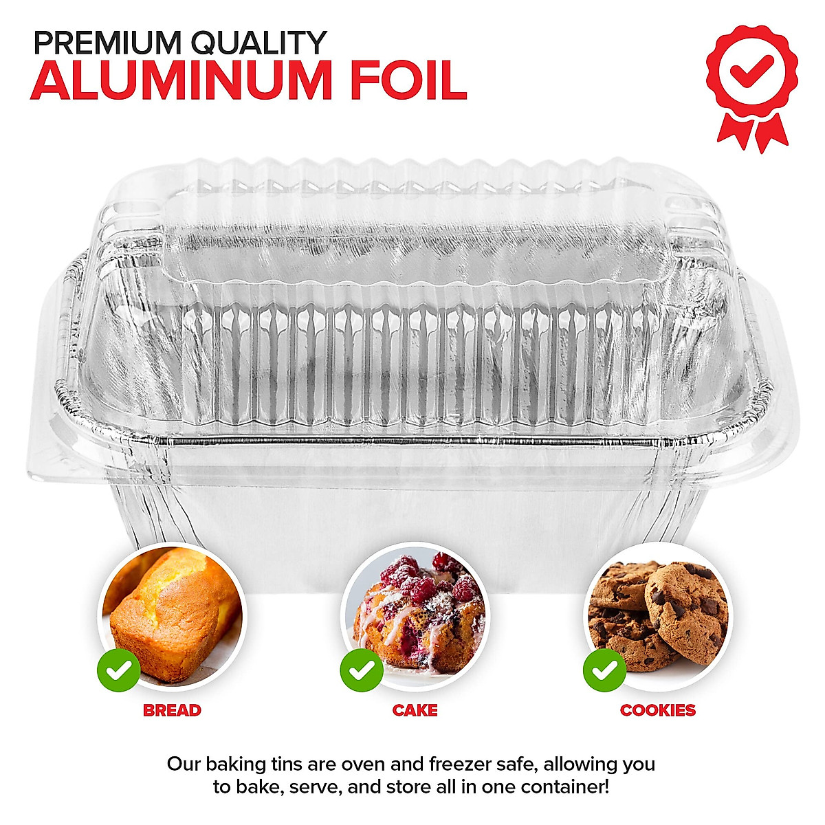 Stock Your Home Disposable Aluminum Mini Loaf Pans with Lids, 1 lb (50 Pack) New & Improved Plastic Dome Lid Foil Baking Tins, Tin Pans for Cake, Bread, Holiday Baked Goods Packaging