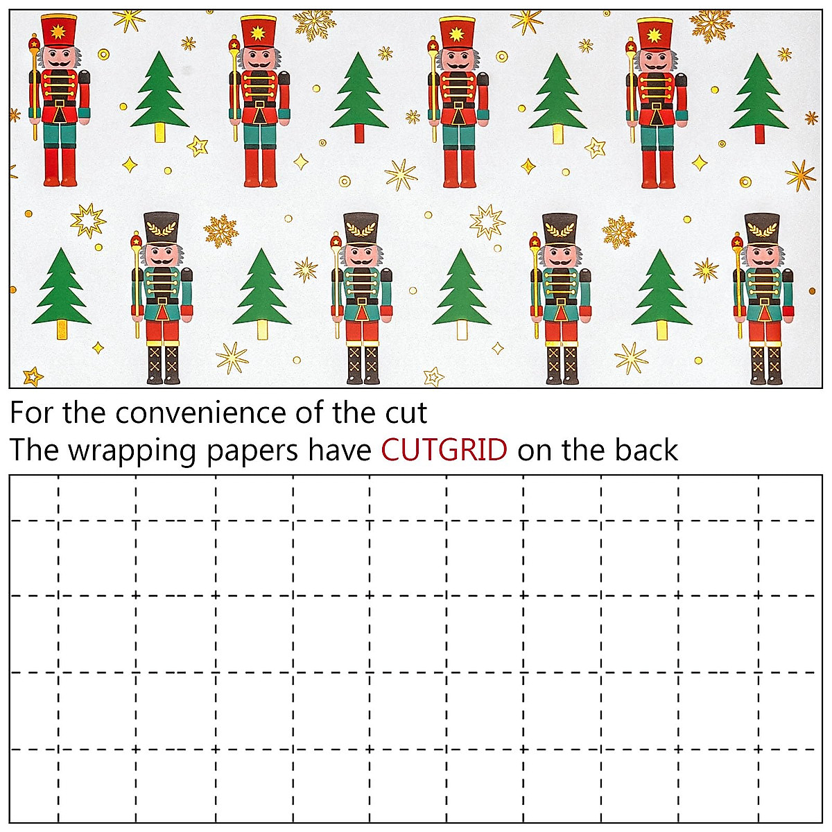 MIMUTI Christmas Wrapping Paper - Wrapping Paper Mini Roll - 17in X 33ft - Nutcracker/Tree/Stars Printed on Paper for Chrsitmas, Holiday, Party Celebration