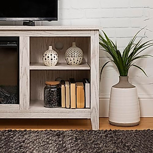 Walker Edison Wren Classic White Wash TV Console for 65 + Inch Television Fireplace Entertainment Center, 58 Inch