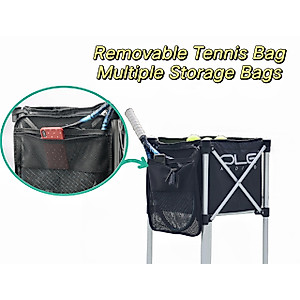 OLE ANDIGO Tennis Balls Hopper Tennis Ball Basket with Side Pockets Lightweight Tennis Ball Cart Holds 160 Balls, Portable Sports Teaching Cart with Wheels for Tennis Player (Tennis Ball Cart)