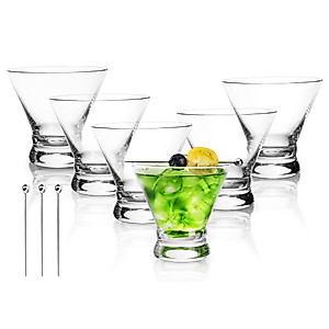 CUCUMI Martini Glasses, 6pcs 8.5oz, Cocktail Glasses Stemless Wine Glasses, Margarita, Whiskey, Tequila, Bar Drinking Glasses Gift Set