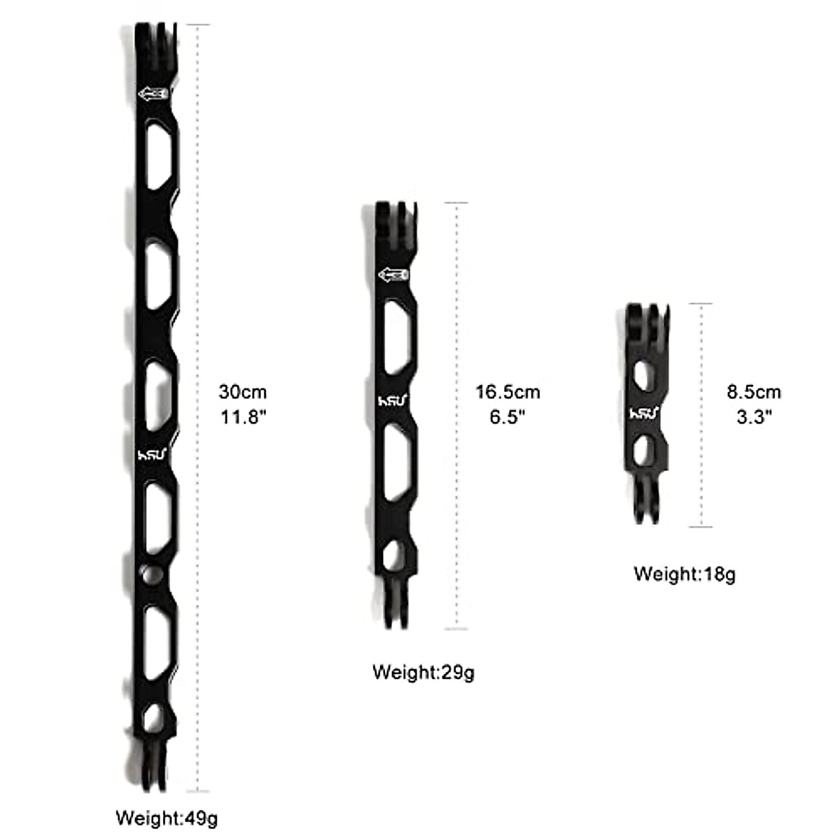 HSU (7 Pcs) All Aluminum Alloy Extension Arm Kit Metal Pole Mount Helmet Stick Extension Arm Mount for GoPro Hero 10/9/8/7/6/5 Black,Session 5/4, DJI Osmo Action and More (11.8”/6.5”/3.3”) (Black)