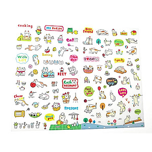 ALIMITOPIA Scrapbook Sticker,12 Sheets Kawaii Cartoon Cat Charactor DIY Transparent Decorative Paster Ornament Mark