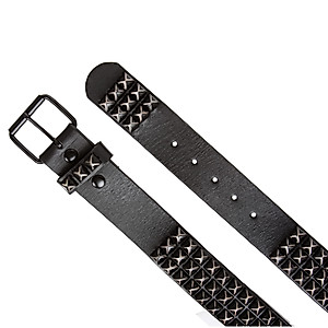 Snap On Oil Tanned Three Row Punk Rock Star Distressed Black Studded Full Grain Cowhide Leather Belt, Black | 36