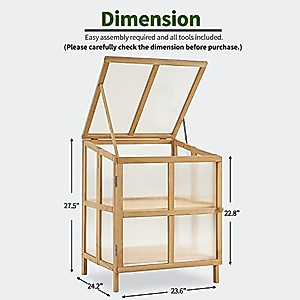 MCombo 2 Tier Foldable Cold Frame Greenhouse, Portable Wooden Greenhouse Garden Cold Frame Raised Planter Box with Shelves, 0122 (Natural)