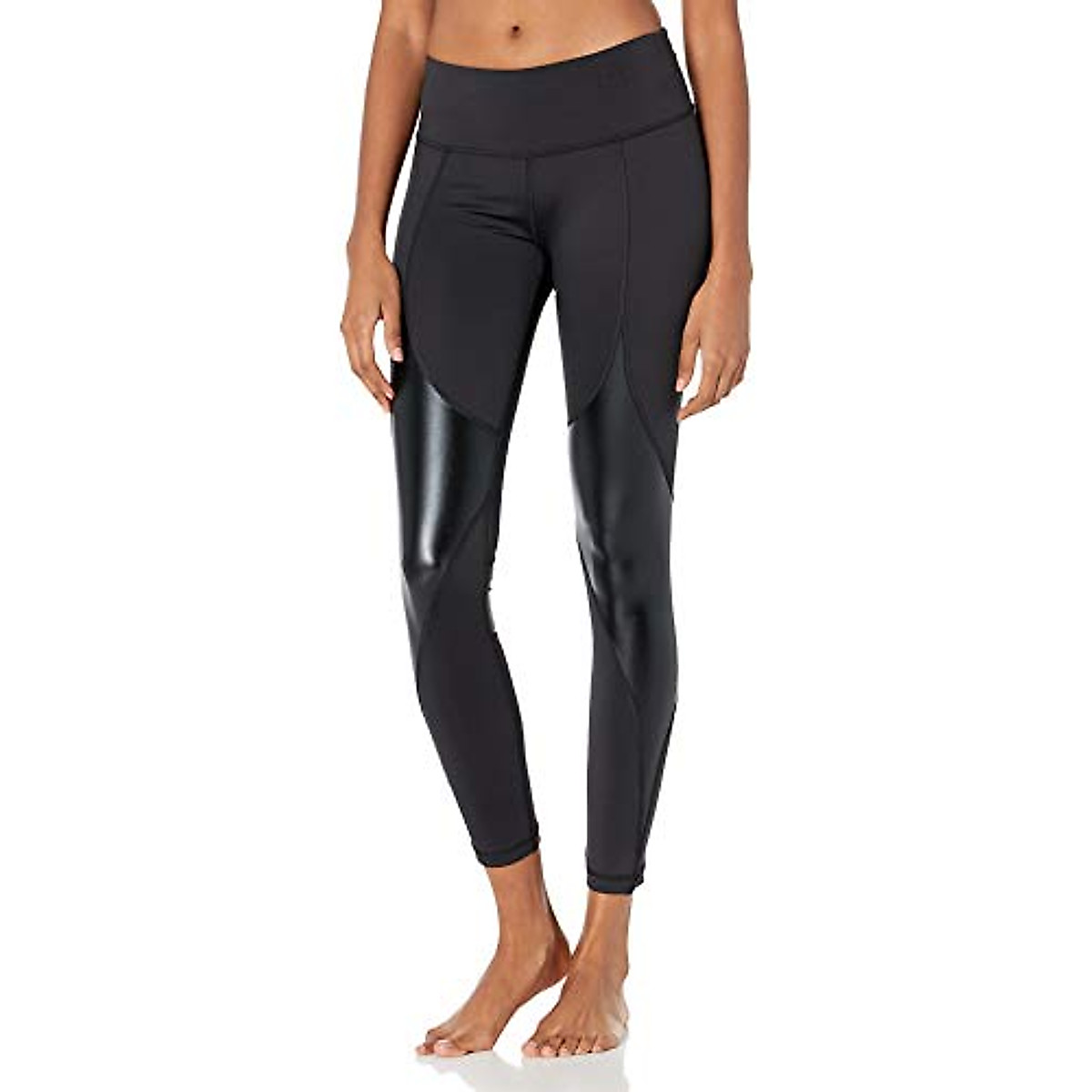 V.I.P. JEANS Performance Leggings for Women high Waist Yoga Pants Leather Look, Gloss Black, Medium