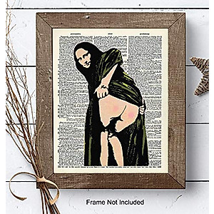 Mona Lisa Graffiti Mural Dictionary Art Print - Vintage Upcycled Wall Art Poster- Modern Chic Home Decor for Bathroom, Bath, Bedroom, Dorm Room - Cool Gift for Banksy Fans, 8x10 Photo Unframed