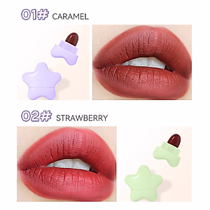 6-Color Mini Matte Color Star Capsule Lipstick set. Mini Long Lasting Non Stick Cups .Velvet Portable Star Candy Colour Capsule Lipstick Set. Suitable For All Kinds Of Occasions, PINK