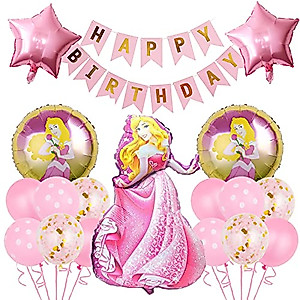 Happy Birthday Set Princess Sleeping Beauty Foil Balloons for Kids Birthday Baby Shower Princess Theme Party Decorations